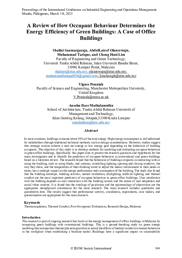 (PDF) A Review of How Occupant Behaviour Determines the Energy Efficiency of Green Buildings: A ...