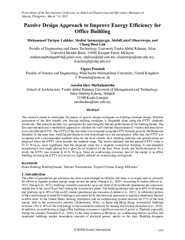 (PDF) Passive Design Approach to Improve Energy Efficiency for Office Building | Shalini a/p ...