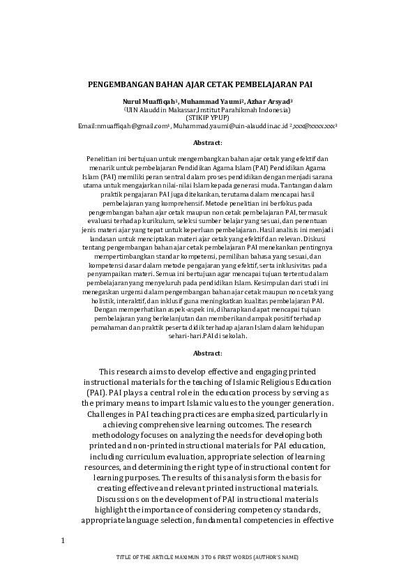 (PDF) PENGEMBANGAN BAHAN AJAR CETAK PEMBELAJARAN PAI