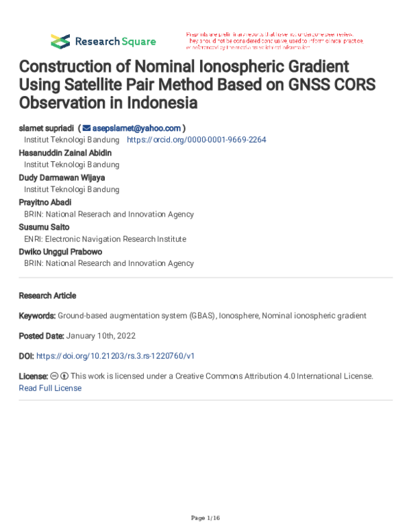 (PDF) Construction of Nominal Ionospheric Gradient Using Satellite Pair Method Based on GNSS ...