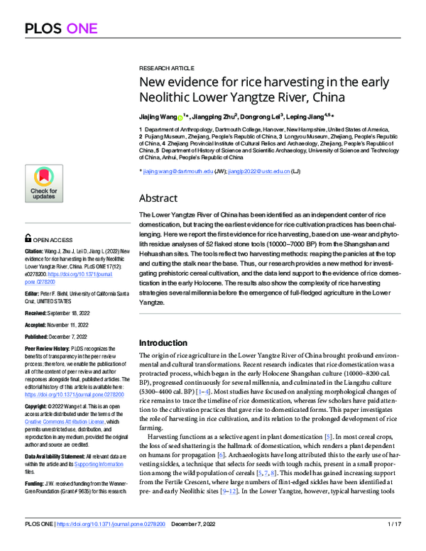 (PDF) New evidence for rice harvesting in the early Neolithic Lower ...