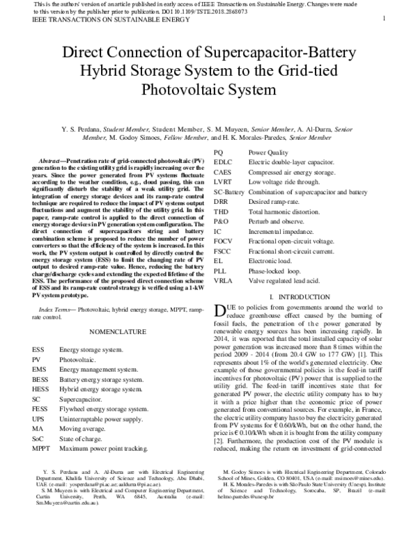 (PDF) Direct Connection of Supercapacitor–Battery Hybrid Storage System to the Grid-Tied ...