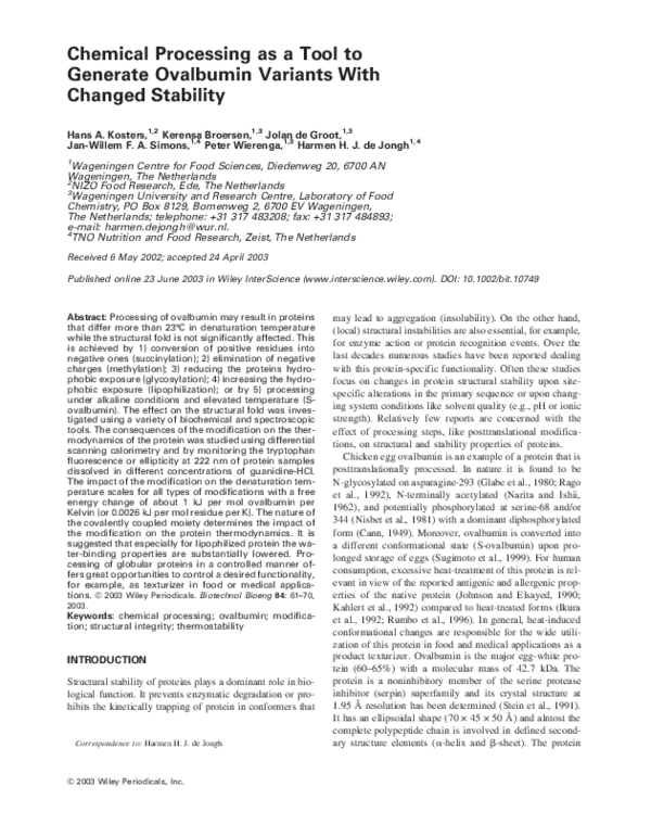 (PDF) Chemical processing as a tool to generate ovalbumin variants with ...