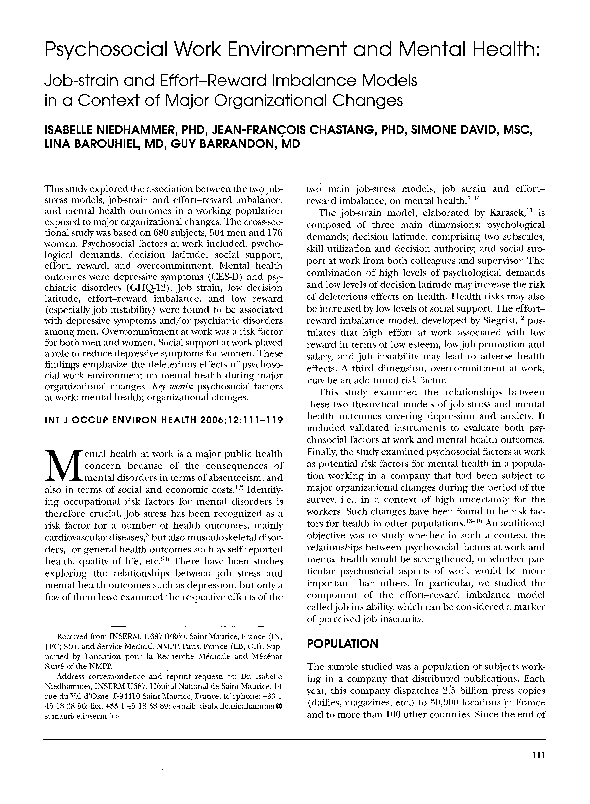 (PDF) Psychosocial work environment and mental health among travelling ...