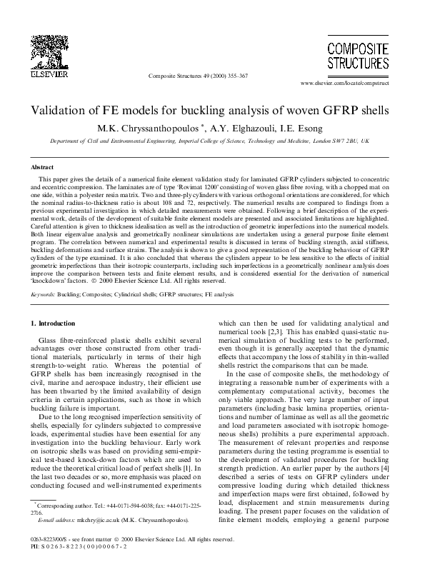 (PDF) Validation of FE models for buckling analysis of woven GFRP shells