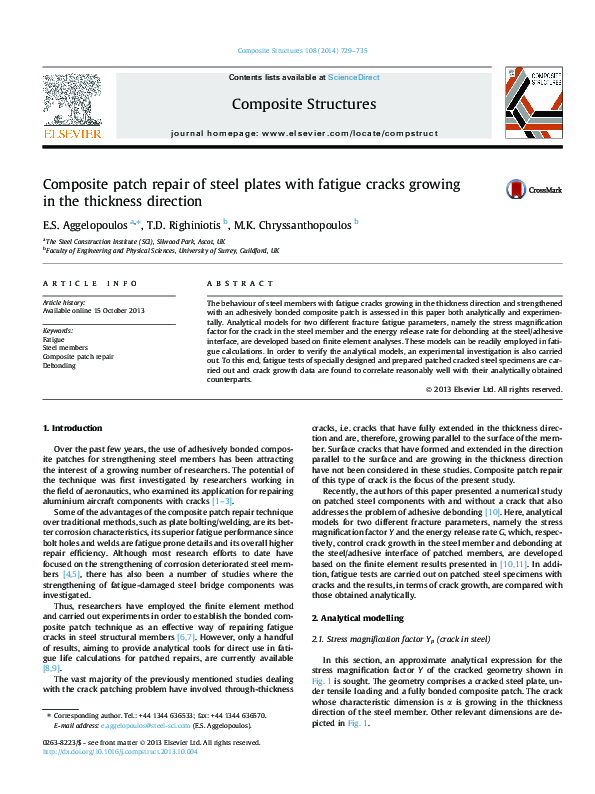 (PDF) Composite patch repair of steel plates with fatigue cracks ...