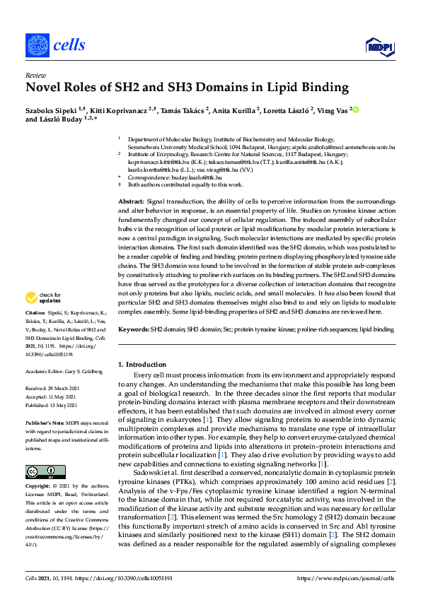 (PDF) Novel Roles of SH2 and SH3 Domains in Lipid Binding