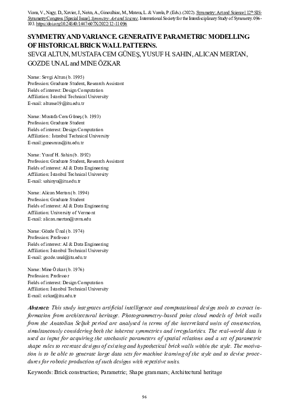 (PDF) Symmetry and Variance. Generative Parametric Modelling of Historical Brick Wall Patterns