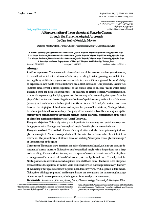 (PDF) A Representation of the Architectural Space in Cinema through the ...