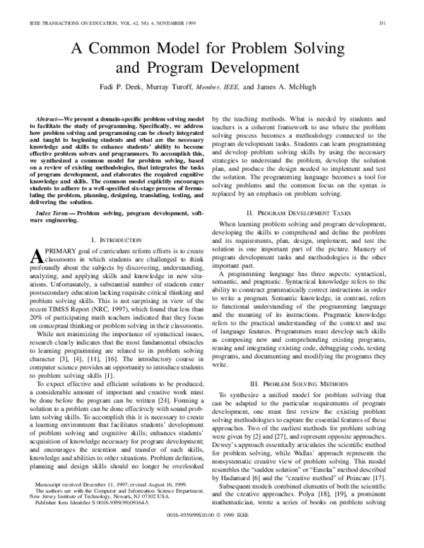 (PDF) A common model for problem solving and program development | Fadi ...