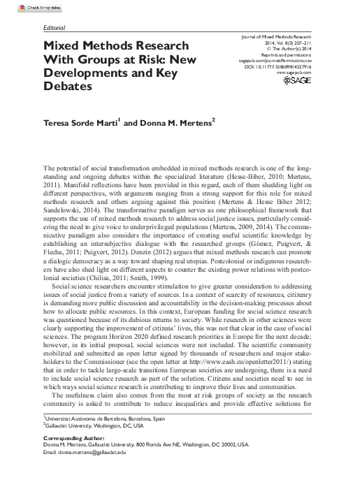 (PDF) Mixed Methods Research With Groups at Risk