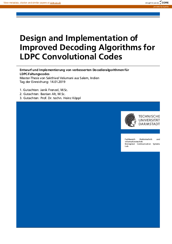 (PDF) Design and Implementation of Improved Decoding Algorithms for LDPC Convolutional Codes