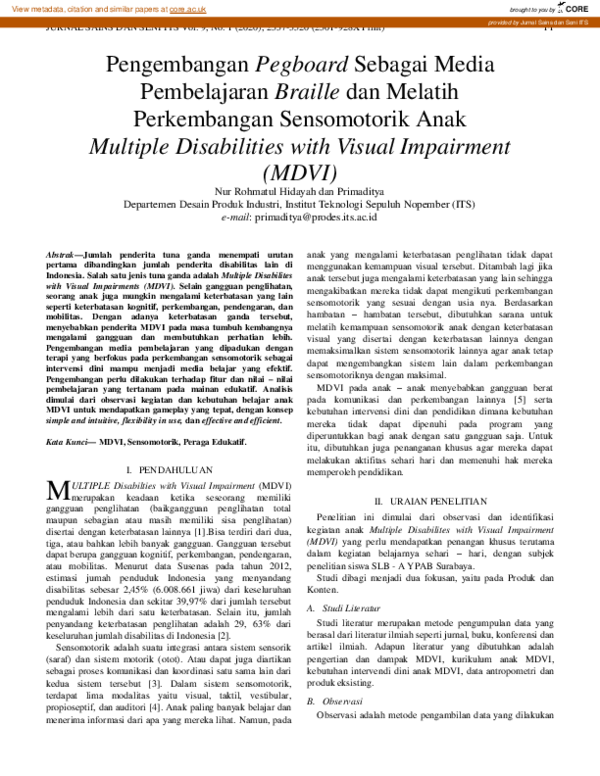 (PDF) Pengembangan Pegboard Sebagai Media Pembelajaran Braille dan Melatih Perkembangan ...