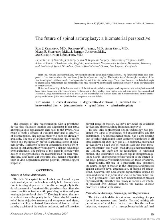 (PDF) The future of spinal arthroplasty: a biomaterial perspective ...