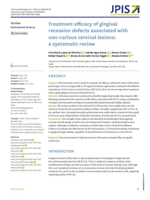 (PDF) Treatment efficacy of gingival recession defects associated with ...