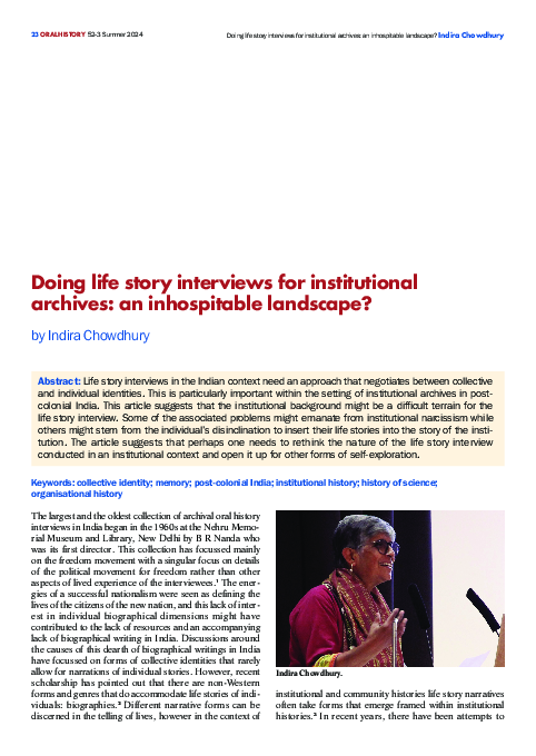 (PDF) Doing life story interviews for institutional archives: an ...