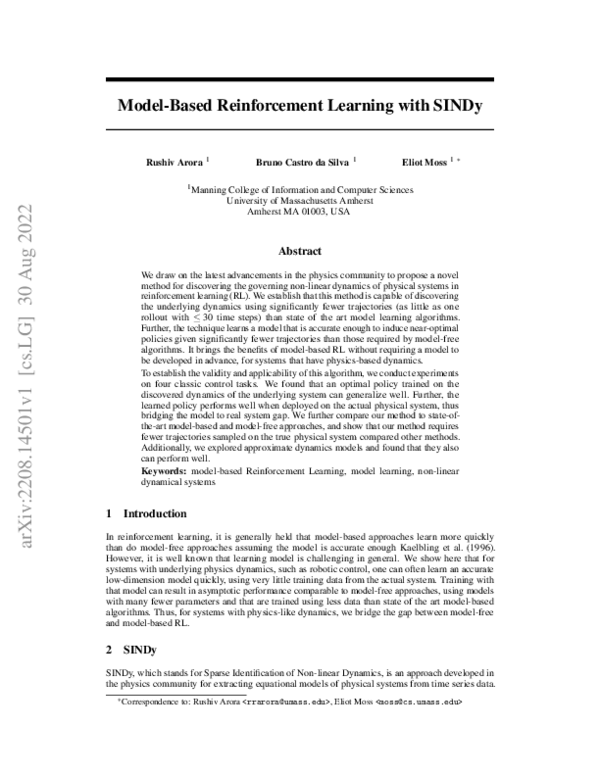 (PDF) Model-Based Reinforcement Learning with SINDy