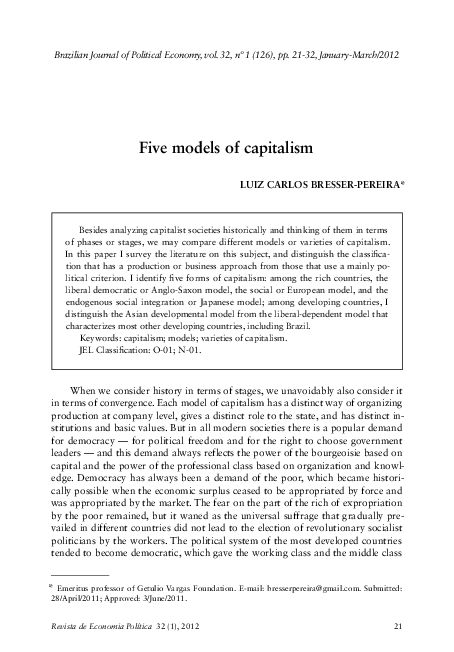 (PDF) Five models of capitalism