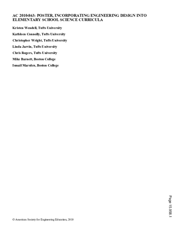 (PDF) Poster, Incorporating Engineering Design Into Elementary School ...
