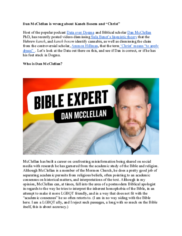 (PDF) Dan McClellan is wrong about 'kaneh bosem' and 'Christ'