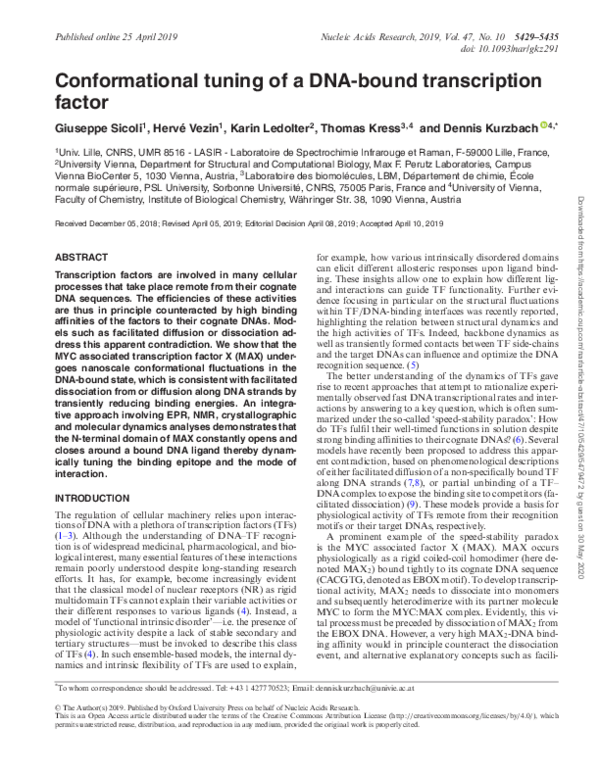 (PDF) Conformational tuning of a DNA-bound transcription factor