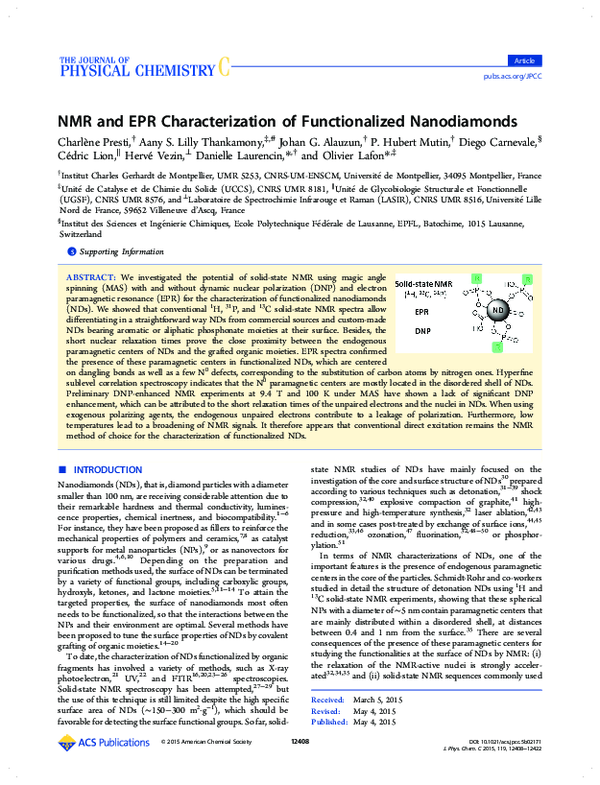 (PDF) NMR and EPR Characterization of Functionalized Nanodiamonds