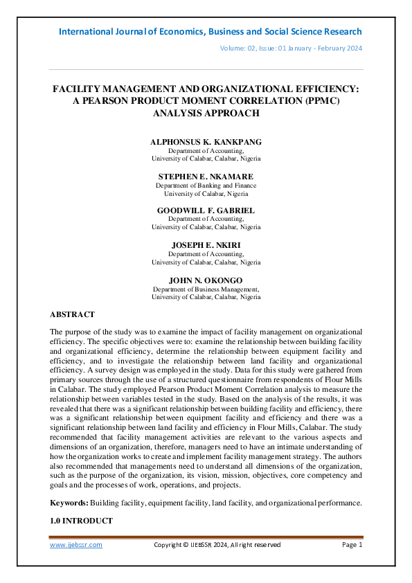 (PDF) FACILITY MANAGEMENT AND ORGANIZATIONAL EFFICIENCY: A PEARSON ...