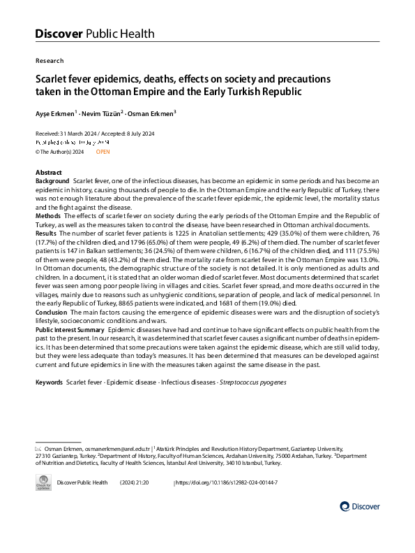 (PDF) Scarlet fever epidemics, deaths, effects on society and ...