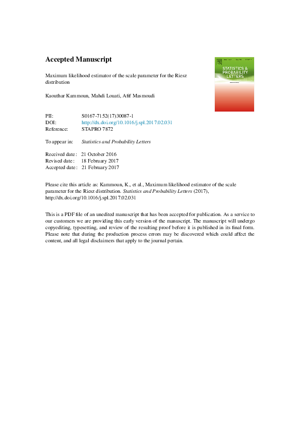 Pdf Maximum Likelihood Estimator Of The Scale Parameter For The Riesz Distribution