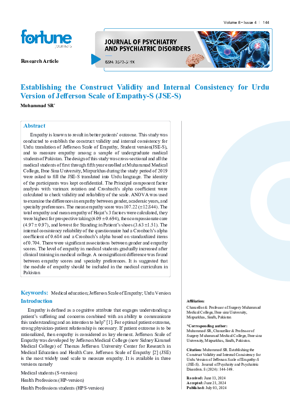 (PDF) Establishing the Construct Validity and Internal Consistency for Urdu Version of Jefferson ...