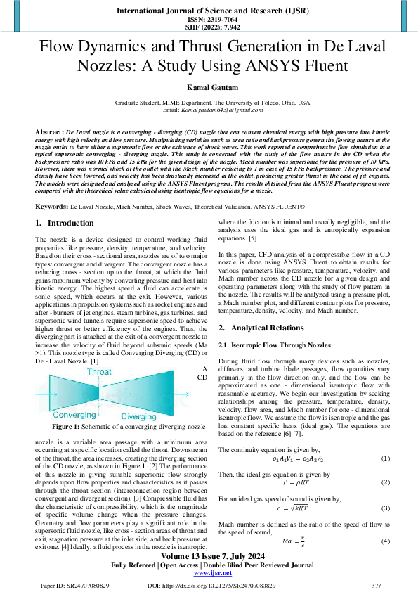 (PDF) Flow Dynamics and Thrust Generation in De Laval Nozzles: A Study Using ANSYS Fluent