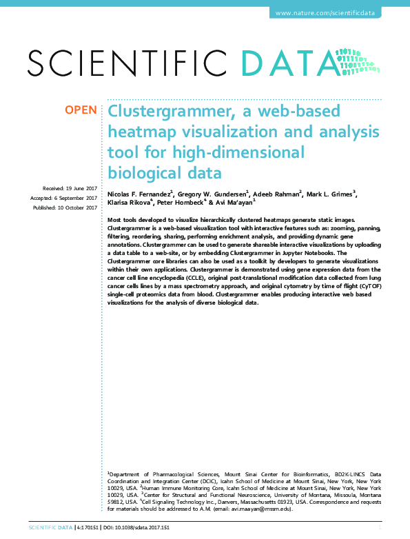 (PDF) Clustergrammer, a web-based heatmap visualization and analysis tool for high-dimensional ...