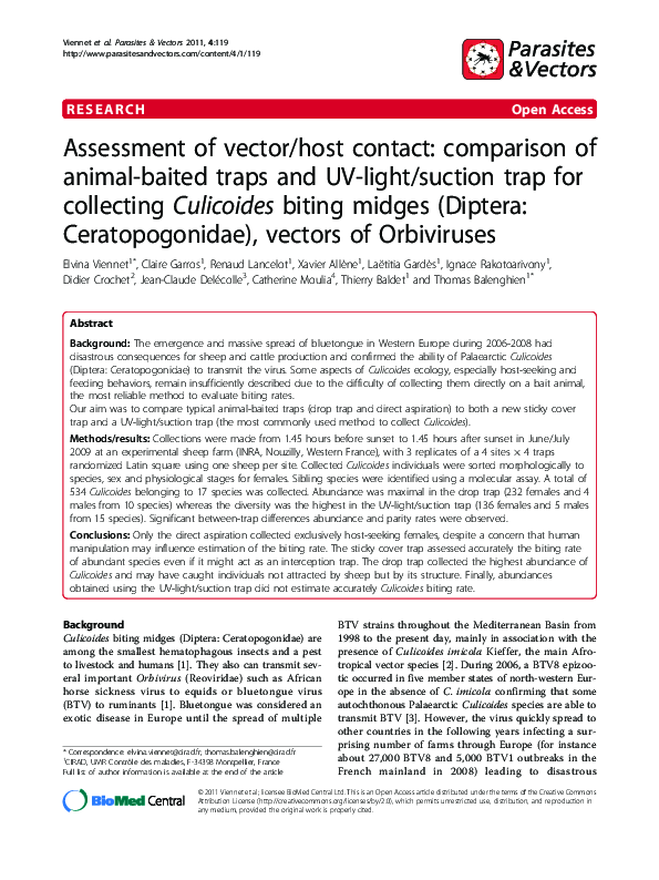 (PDF) Assessment of vector/host contact: Comparison of animal-baited ...