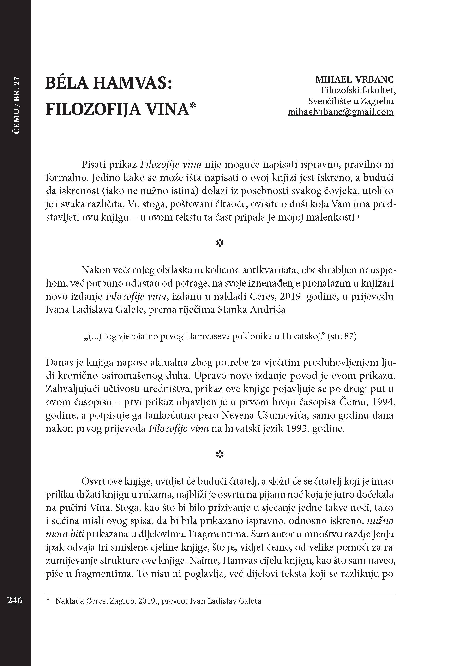 (PDF) Béla Hamvas: Filozofija vina