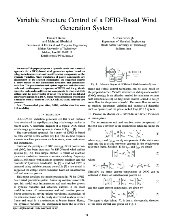 (PDF) Variable Structure Control of a DFIG-Based Wind Generation System