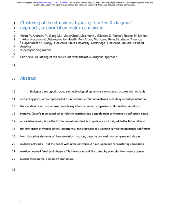(PDF) Clustering of the structures by using "snakes-and-dragons" approach, or correlation matrix ...