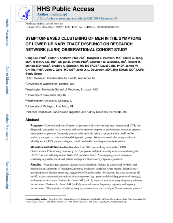 (PDF) Symptom Based Clustering of Men in the LURN Observational Cohort ...
