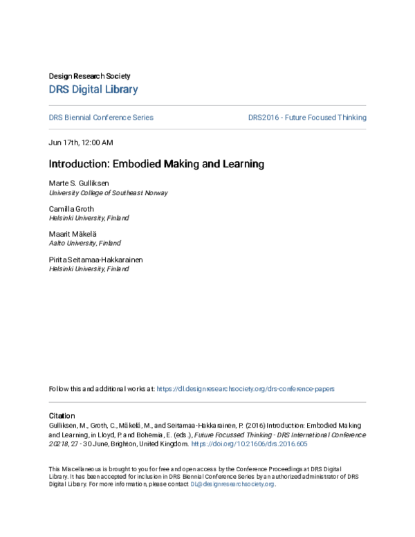 (PDF) Introduction: Embodied Making and Learning