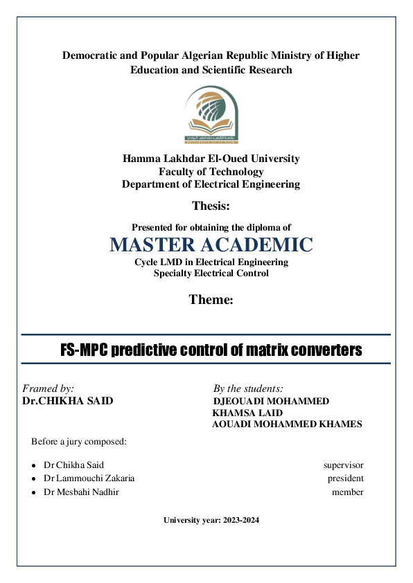 (PDF) FS-MPC predictive control of matrix converters