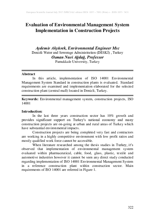 (PDF) Evaluation of Environmental Management System Implementation in ...