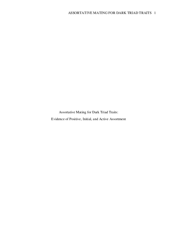 (PDF) Assortative mating for Dark Triad: Evidence of positive, initial ...