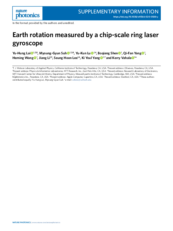 (PDF) Earth rotation measured by a chip-scale ring laser gyroscope