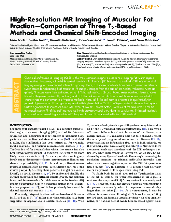 (PDF) High-Resolution MR Imaging of Muscular Fat Fraction—Comparison of Three T2-Based Methods ...