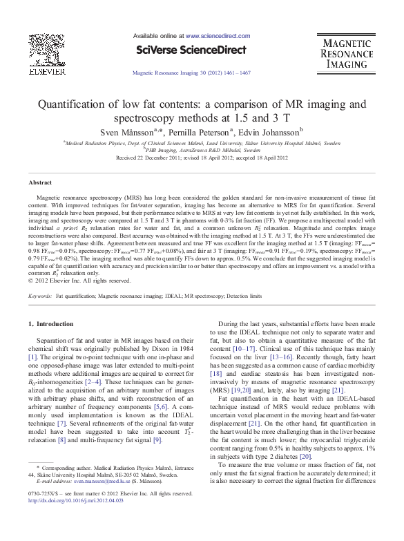 (PDF) Quantification of low fat contents: a comparison of MR imaging ...