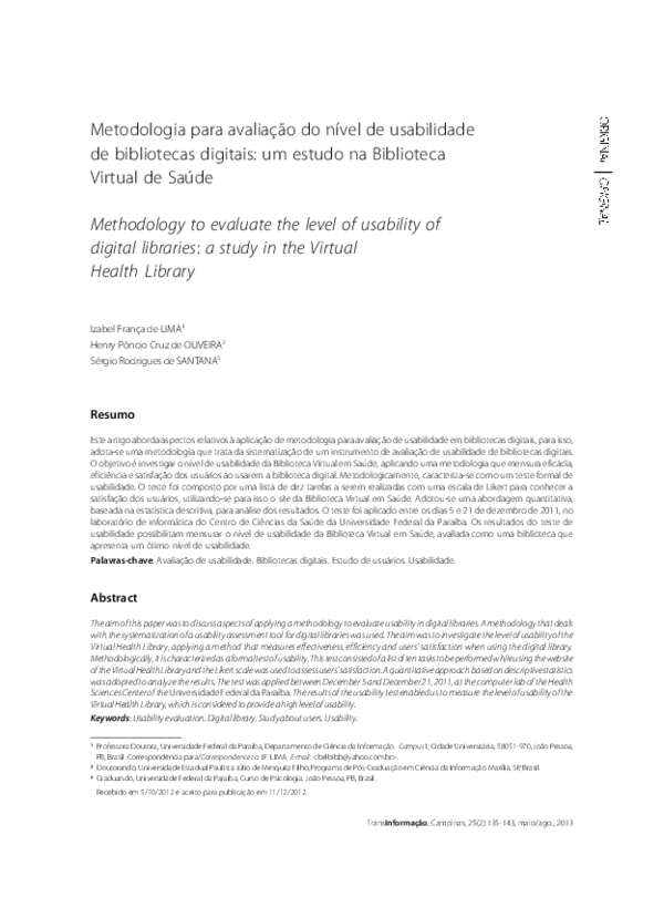 (PDF) Metodologia para avaliação do nível de usabilidade de bibliotecas ...