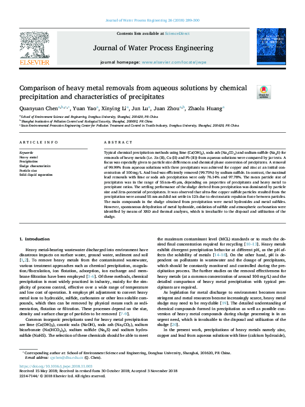 (PDF) Comparison of heavy metal removals from aqueous solutions by ...