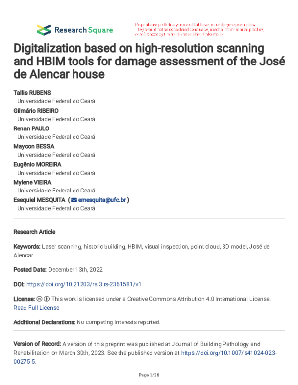(PDF) Digitalization based on high-resolution scanning and HBIM tools ...