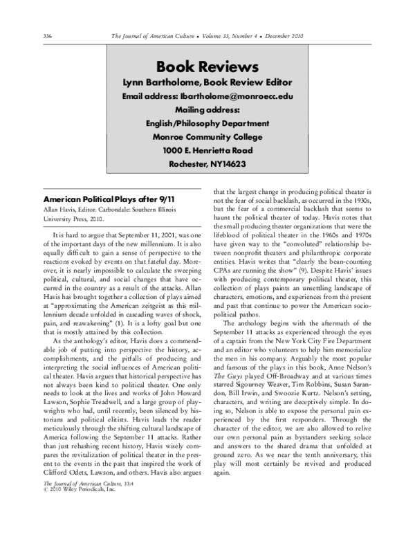 (PDF) American Political Plays after 9/11 by Allan Havis, Editor