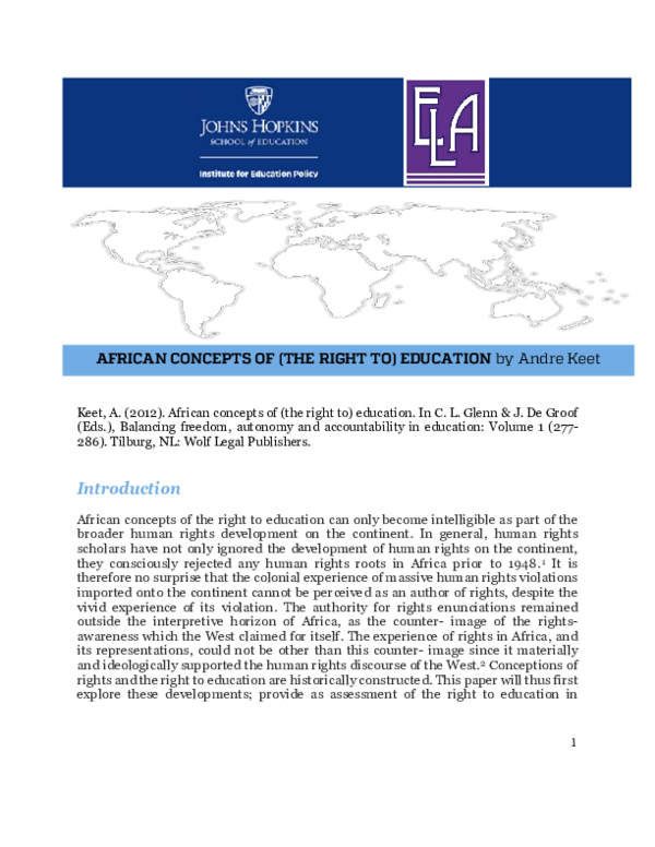 (PDF) African Concepts of (the Right to) Education