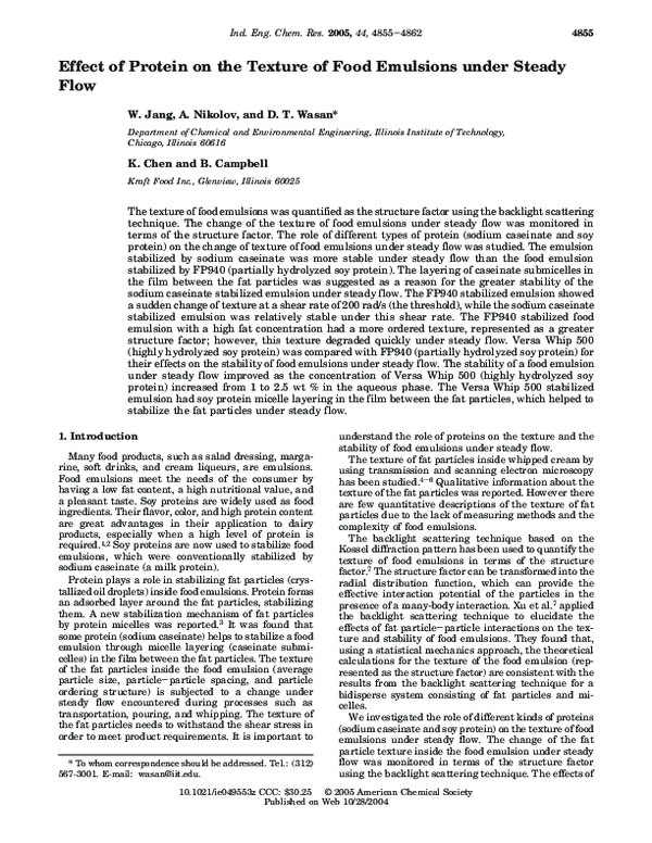 (PDF) Effect of Protein on the Texture of Food Emulsions under Steady Flow